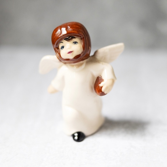 Unmarked | Accents | Vintage Football Angel Figurine Holding Football ...